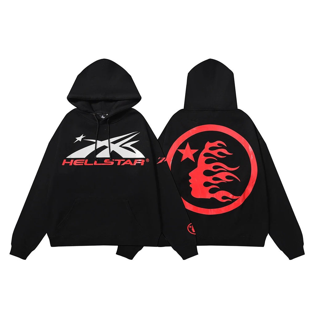 Hellstar Flame Hoodie Black - Red Fire Design Streetwear – HypeSYX